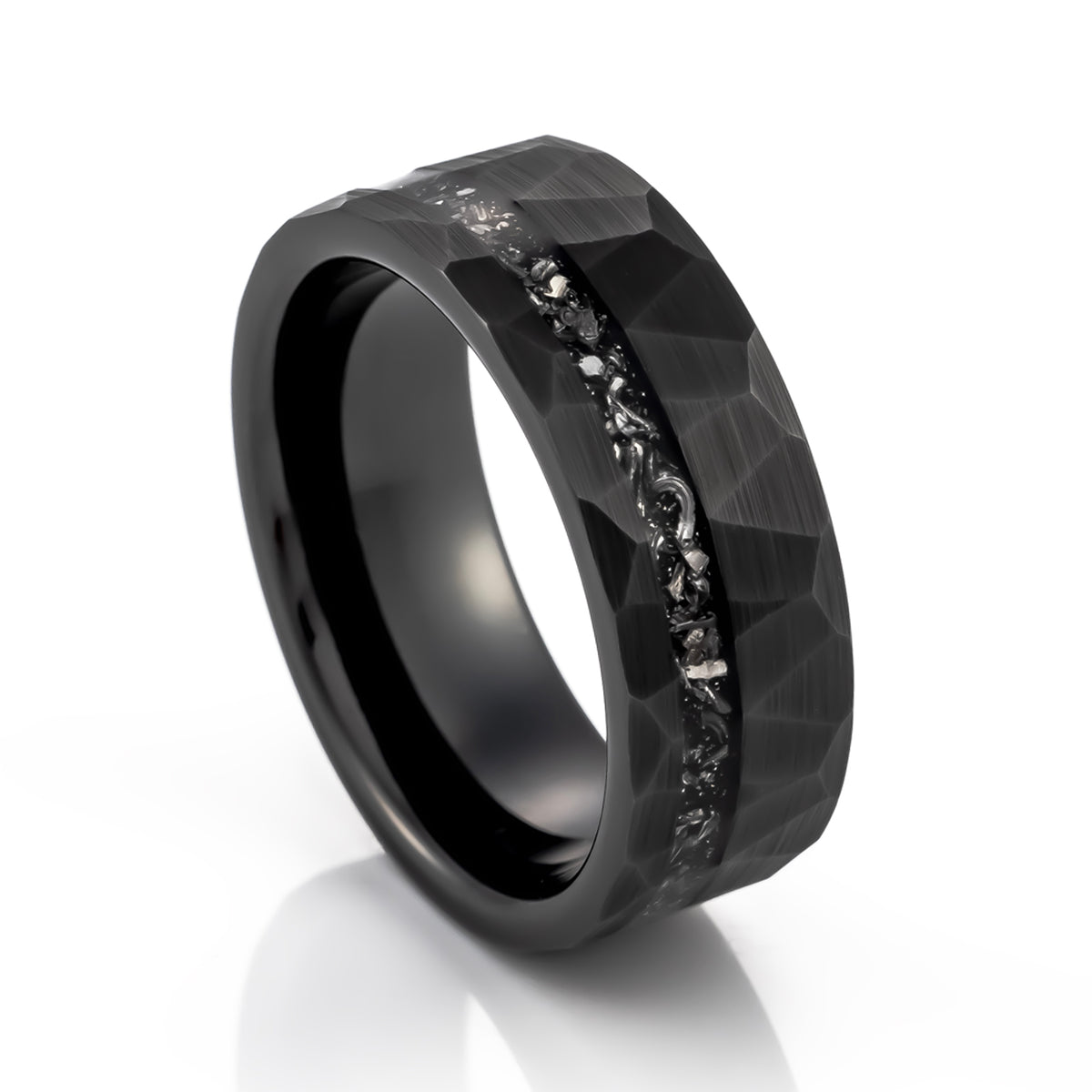 8mm - Black Tungsten Ring, Black Meteorite Hammered wedding Ring, Brus ...