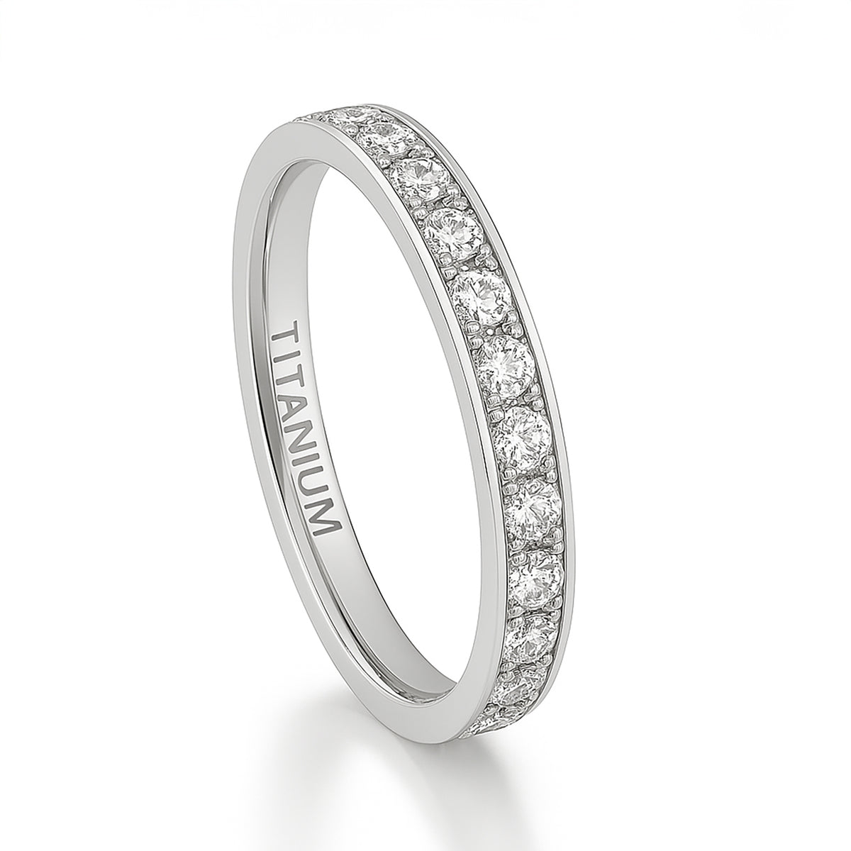 3mm - Silver Titanium Full Eternity White Diamond all around Ring ...
