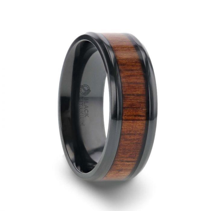 LEIFI Black Titanium with Koa Wood Inlay and Bevels - 8mm – RingMen Jewelry