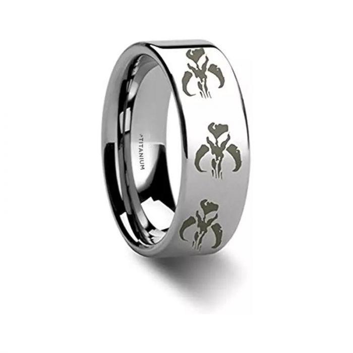 Mandalorian Symbol Star Wars Polished Ring Men's Titanium Wedding Band ...