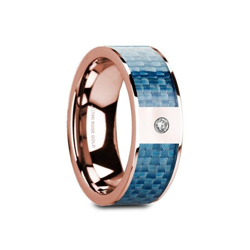 GARTH 14K Rose Gold with Blue Carbon Fiber Inlay & White Diamond - 8mm ...