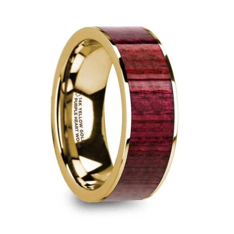 PHILO 14k Gold Men's Wedding Ring with Purpleheart Wood Inlay - 8mm ...
