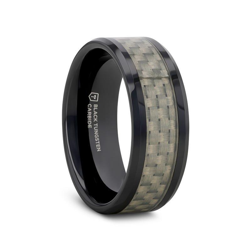 MYSTIQUE Beveled White Carbon Fiber Inlaid Ceramic Ring - 8mm – RingMen ...