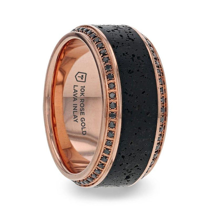 HYPERIA Lava Inlaid 10K Rose Gold Black Diamonds Polished Edges - 10mm – RingMen Jewelry