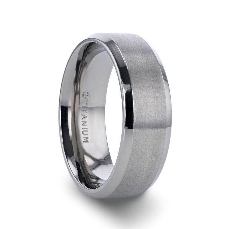 SHIRE Titanium Brushed Center Mens Wedding Band Polished Beveled Edges ...