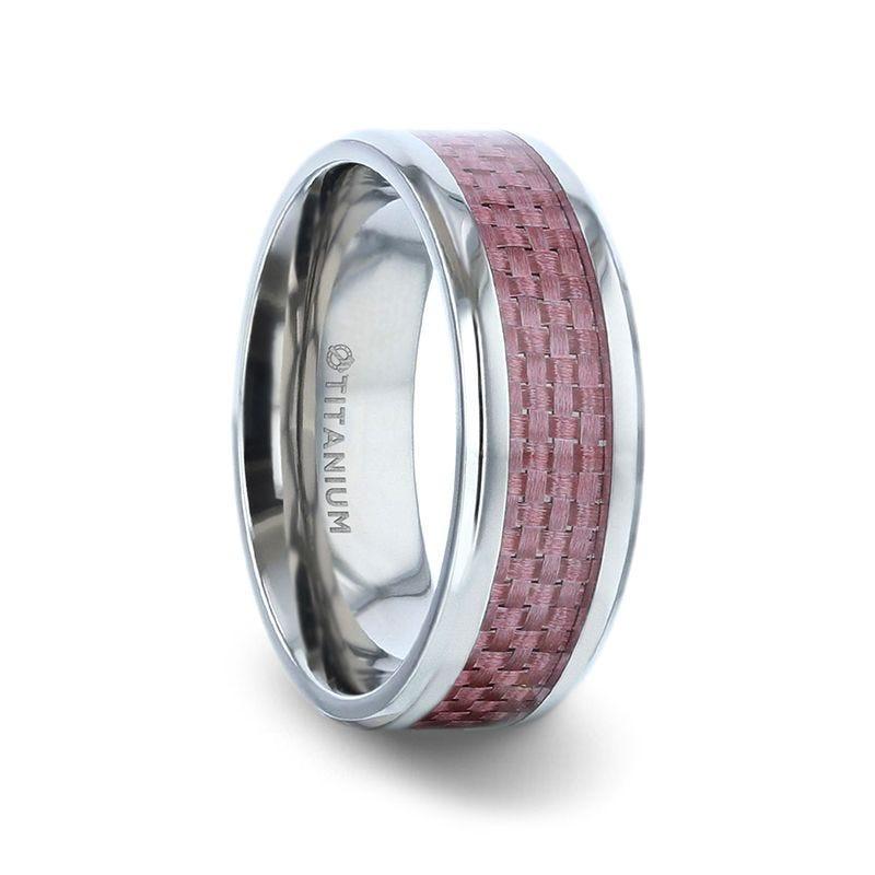 DOMINIQUE Pink Carbon Fiber Inlaid Titanium Flat Polished Ring - 8mm ...