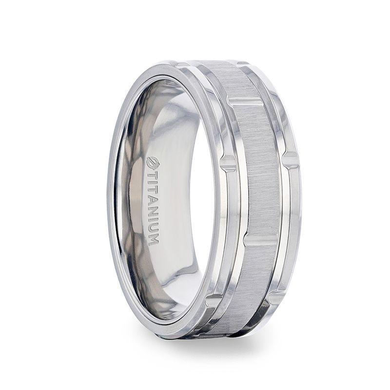 WARRICK Titanium Men's Wedding Band Grooved Horizontal Etched Finish ...