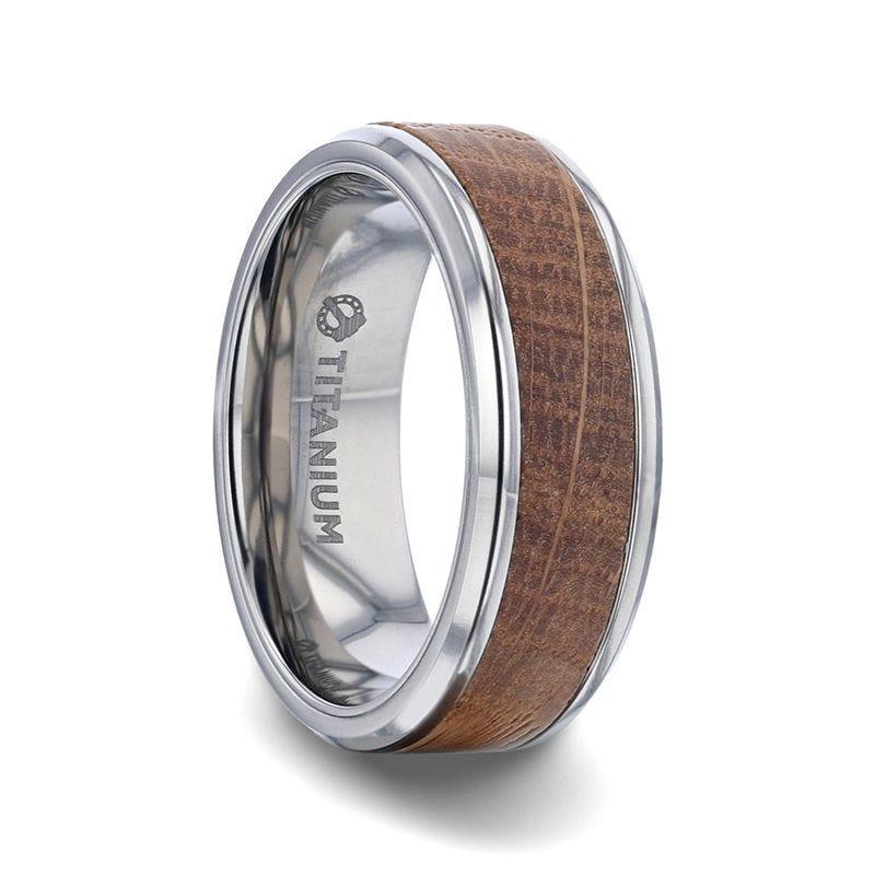 CASK Titanium Mens Wedding Band Beveled Edges Whiskey Barrels Ring 8mm ...
