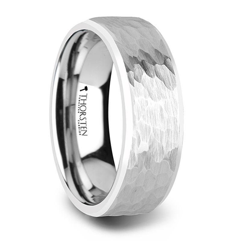 MARTEL White Tungsten Ring Hammered Finish Polished Bevels 8mm & 10mm ...