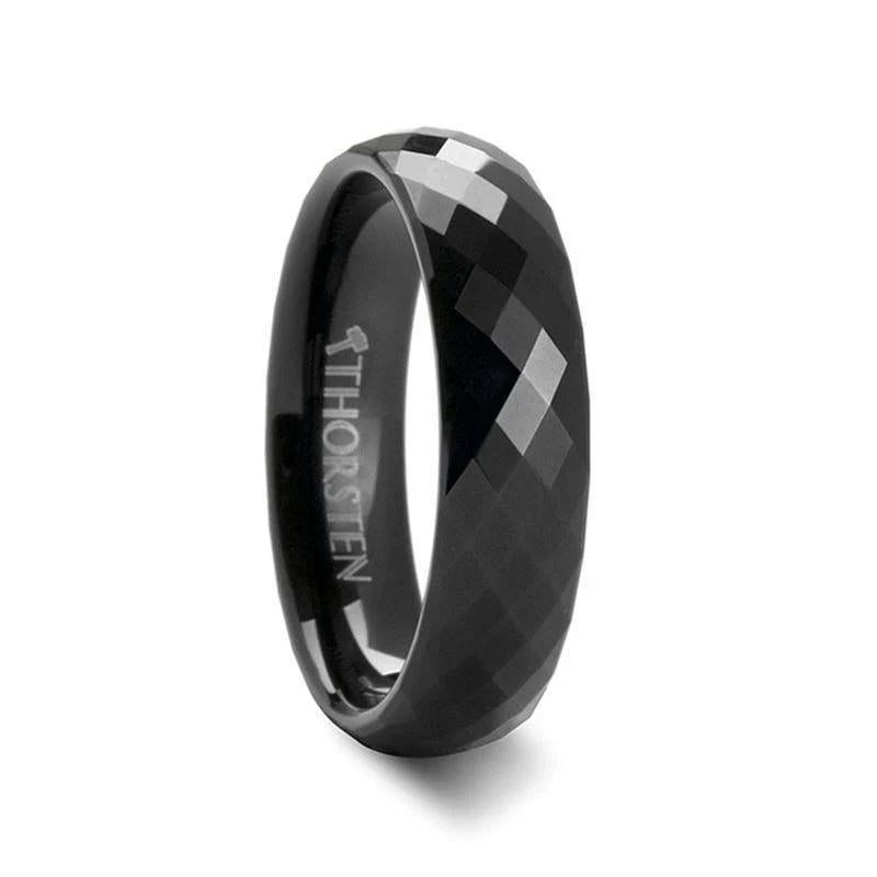 AEON Black Tungsten Wedding Band with 288 Diamond Facets - 2mm - 8mm ...