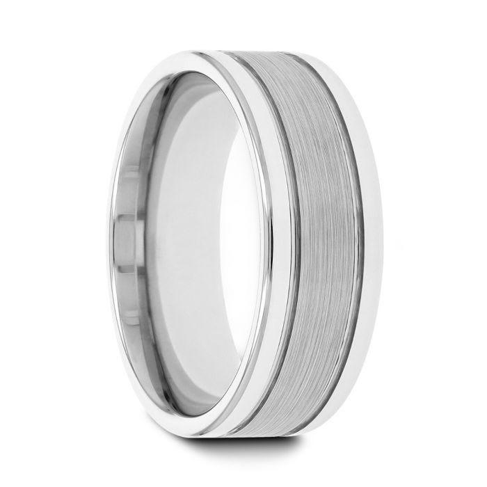 CHRONOS Tungsten Wedding Band Double Grooves Polished Edges 6mm or 8mm ...