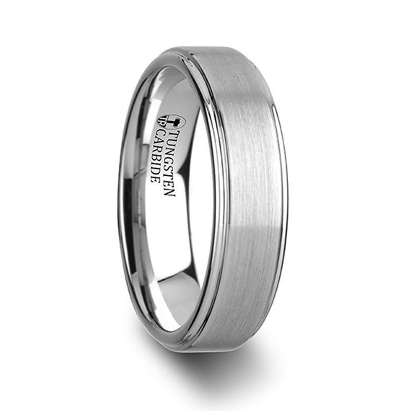 ORLOFF White Tungsten Ring with Raised Brush Finished Center 6mm & 8mm ...