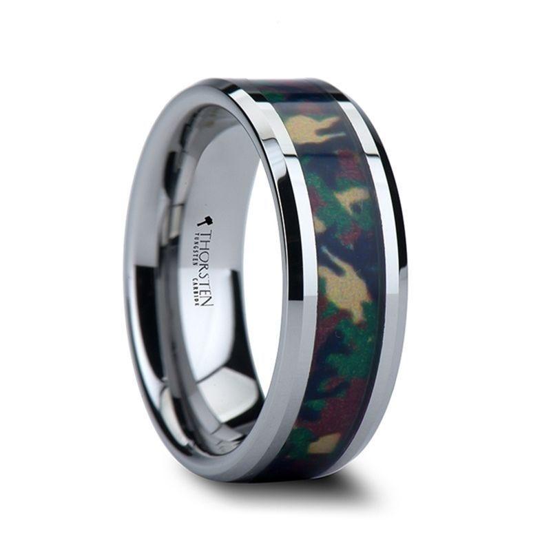 COMMANDO Tungsten Wedding Band Military Style Jungle Camouflage Inlay ...