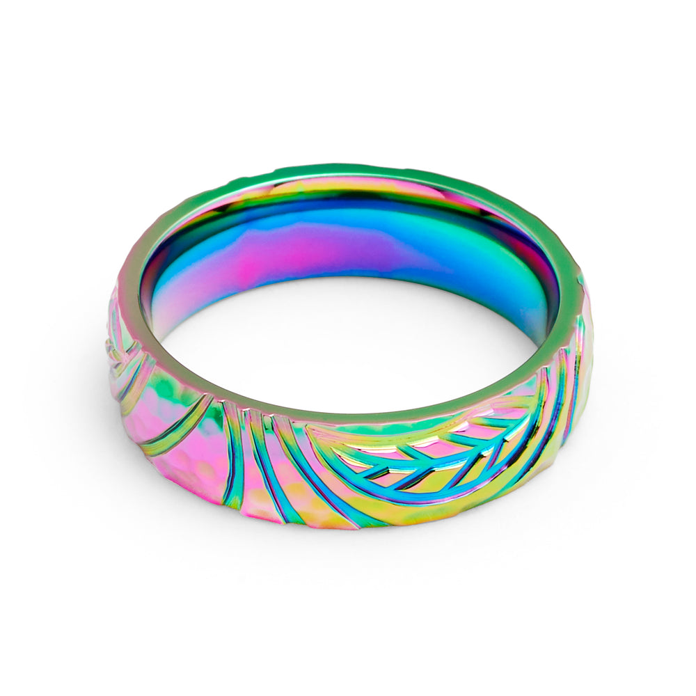 Rainbow Leaf Titanium Wedding Ring Domed Polished Wedding Band, Engage ...