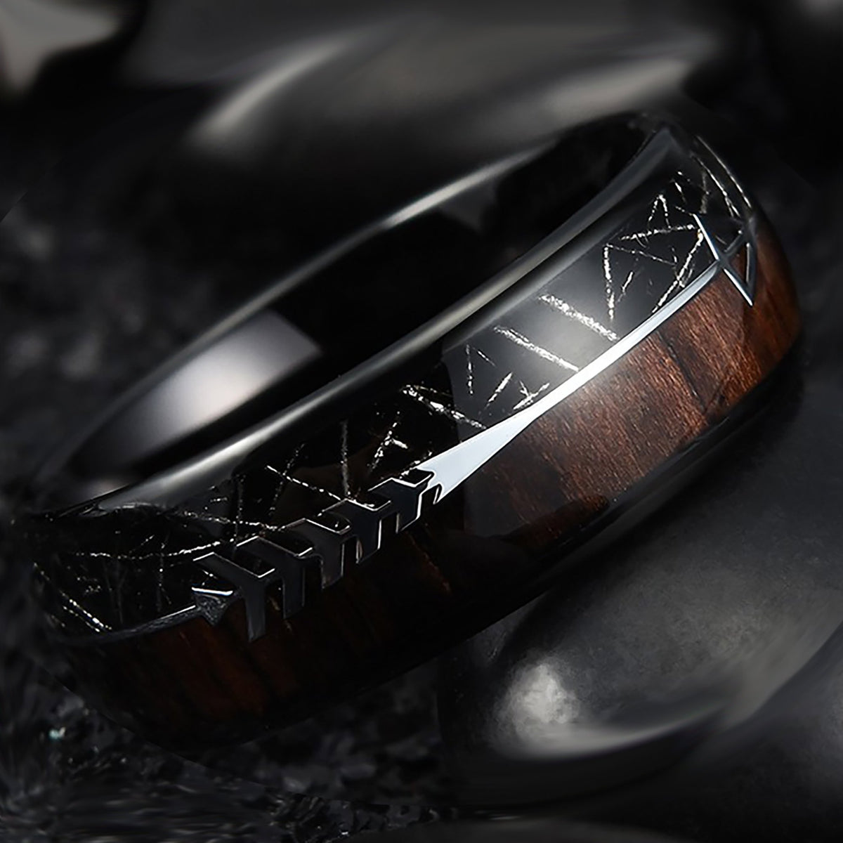 8mm Tungsten Carbide Meteorite Wedding Band, Koa Wood Ring, Arrow Ring ...