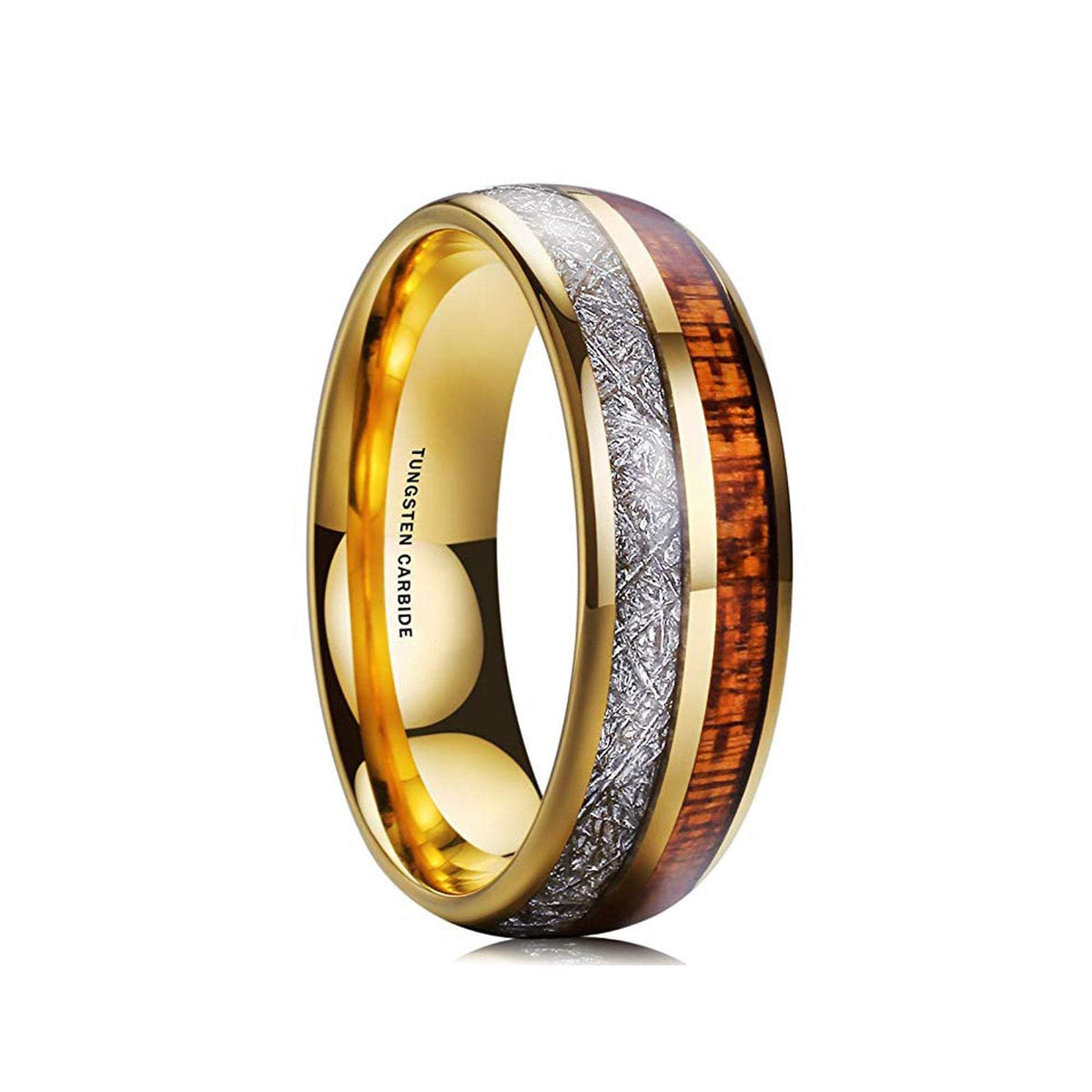 Tungsten Wedding Band, Meteorite Koa Wood, Gold Wedding Ring, Tungsten ...